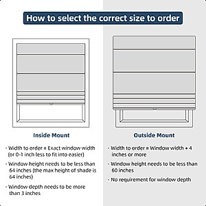 SHECUTE Roman Cordless Shades: Room Darkening, Light Filtering for Bedroom, Living Room, Windows & French Doors (Grey, 46'W x 64'L)