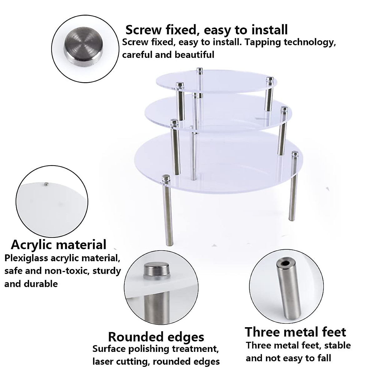 MIGHTDUTY3 Pcs Round Clear Acrylic Cake Stands, Cupcake Dessert Cake Holder Set, 3 Pack Acrylic Cupcake Display Set for Birthday Wedding Party Baby Shower Servings Platter Tower Decorations Clear