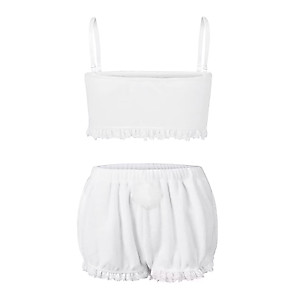 Landofgenie Kawaii Anime Cute Pajamas Set for Women Sweet Lovely Velvet Tube Top and Shorts Sleepwear Suits White XS