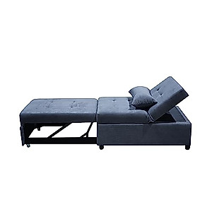 JINS&VICO Convertible Sleeper Sofa Bed, Pull Out Futon Sofa Bed with Adjustable Backrest and Pillow, 4 in 1 Folding Ottoman Single Lazy Sofa Chair for Living Room Office Studio Lounge, Dark Gray