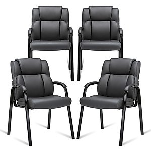 CLATINA Leather Guest Chair with Padded Arm Rest for Reception Meeting Conference and Waiting Room Side Office Home Black 4 Pack
