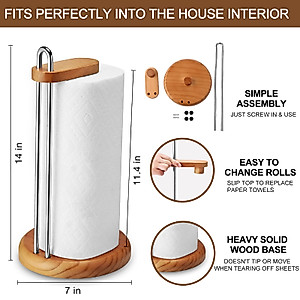 Wood Paper Towel Holder Countertop - Rustic Farmhouse Paper Towel Holder Stand - Standing Paper Towel Roll Holders - Vertical Wooden Paper Towels Holder for Kitchen Counter - Papertowellholders Rack