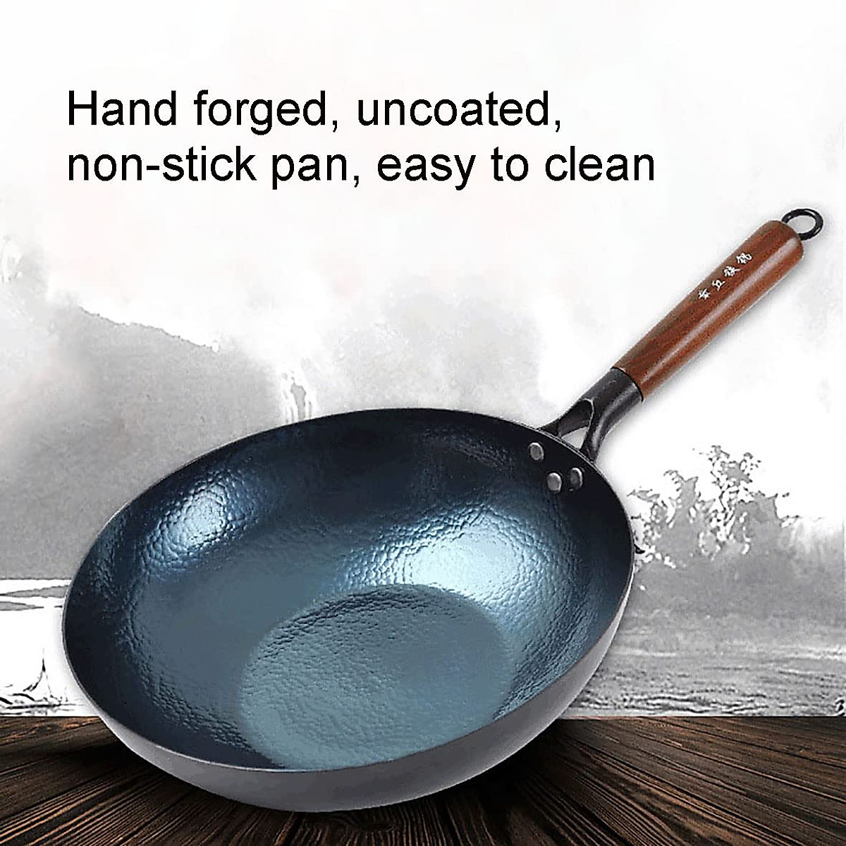 Chinese HandHammered Iron Woks and Stir Fry Pans, Flat Bottom wok，No Coating Non-stick, Suitable for all kinds of stoves (Diameter 30cm/11.81in)