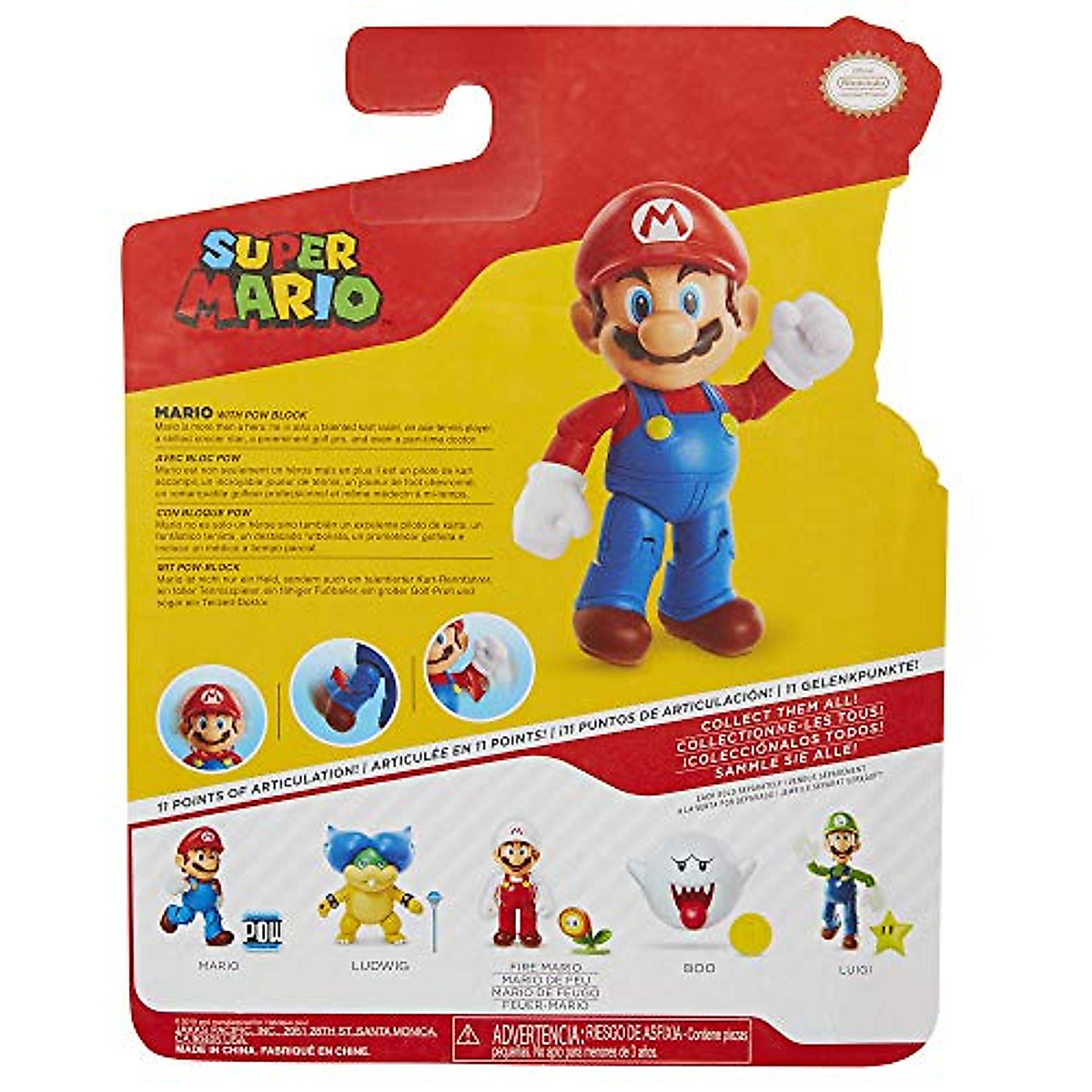 Super Mario Collectible Mario 4" Poseable Articulated Action Figure with POW Accessory