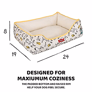 Peanuts for Pets Snoopy & Woodstock Cuddler Dog Bed in Beige | Elevated Dog Bed With Raised Rim | Plush and Comfortable Machine Washable Dog Bed for All Dogs, 24" x 19" x 8"