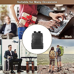 Men's 14 inch Laptop Backpack Multi-Pocket Genuine Leather Bookbag Casual Daypack for Commuter Work Business Travel (Black)