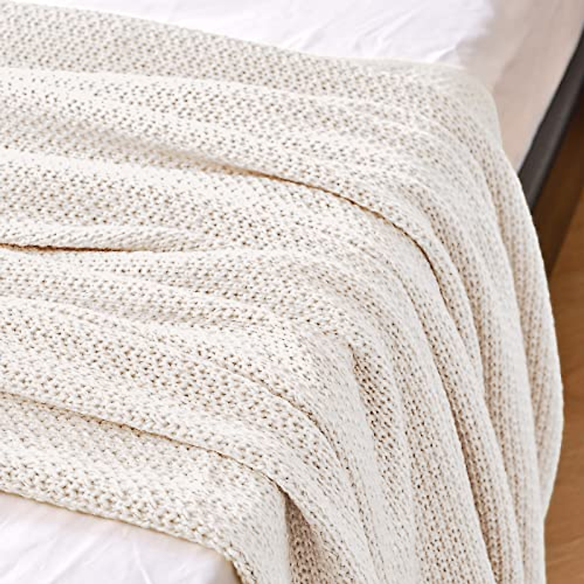 PLEASANT BOULEVARD | Cozy Knitted Throw Knit Blanket, Lightweight Woven Soft Warm Bedspread for Couch Sofa Home Decor and Bed (Beige, Throw(50 x 65in))