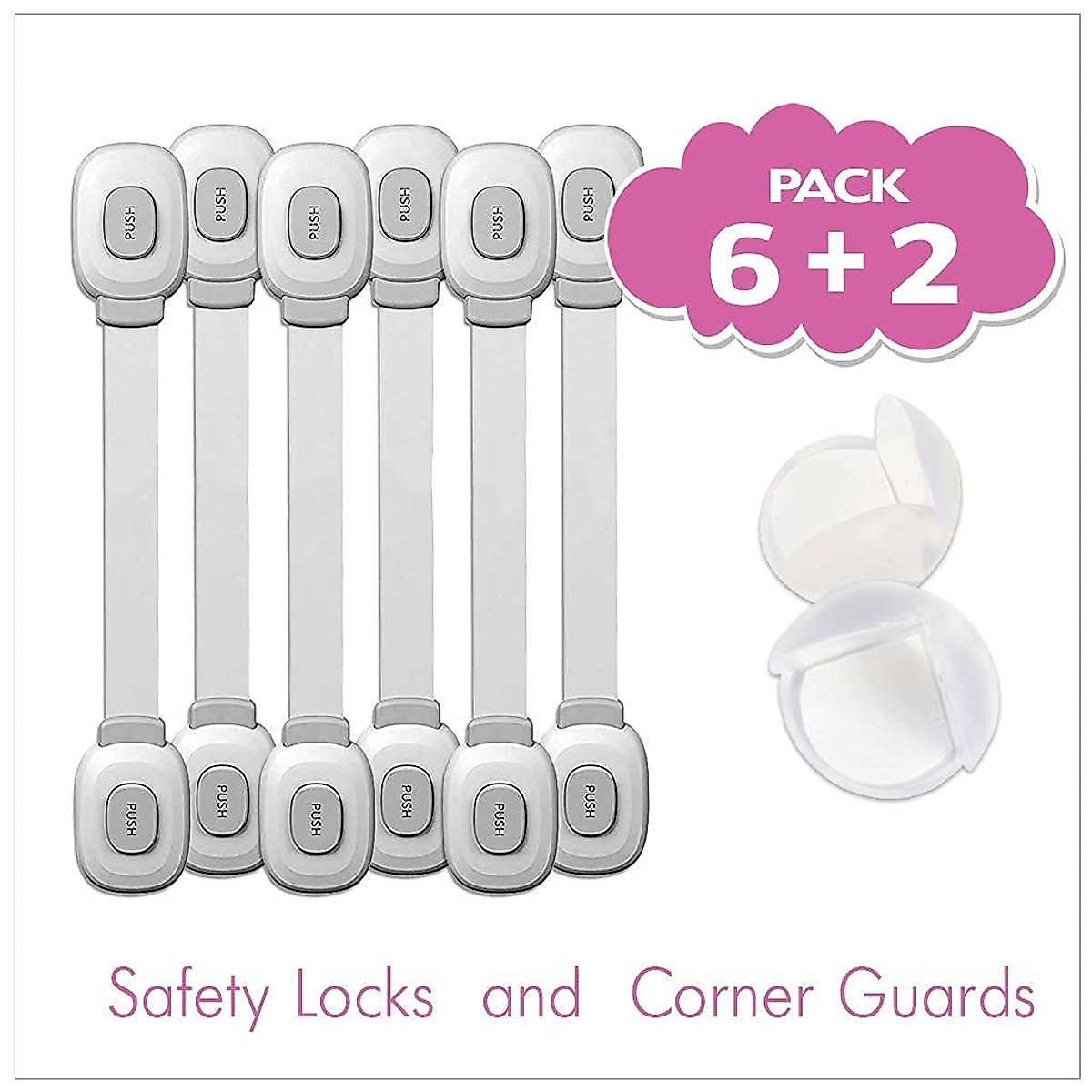 Baby Safety Cabinet Locks | Baby Proofing | Easy To Install | Cabinet Locks | Refrigerator Lock | Edge Protectors | Drawer Locks Child Safety | Door Locks for Kids | Door Latch (Locks and Corners)