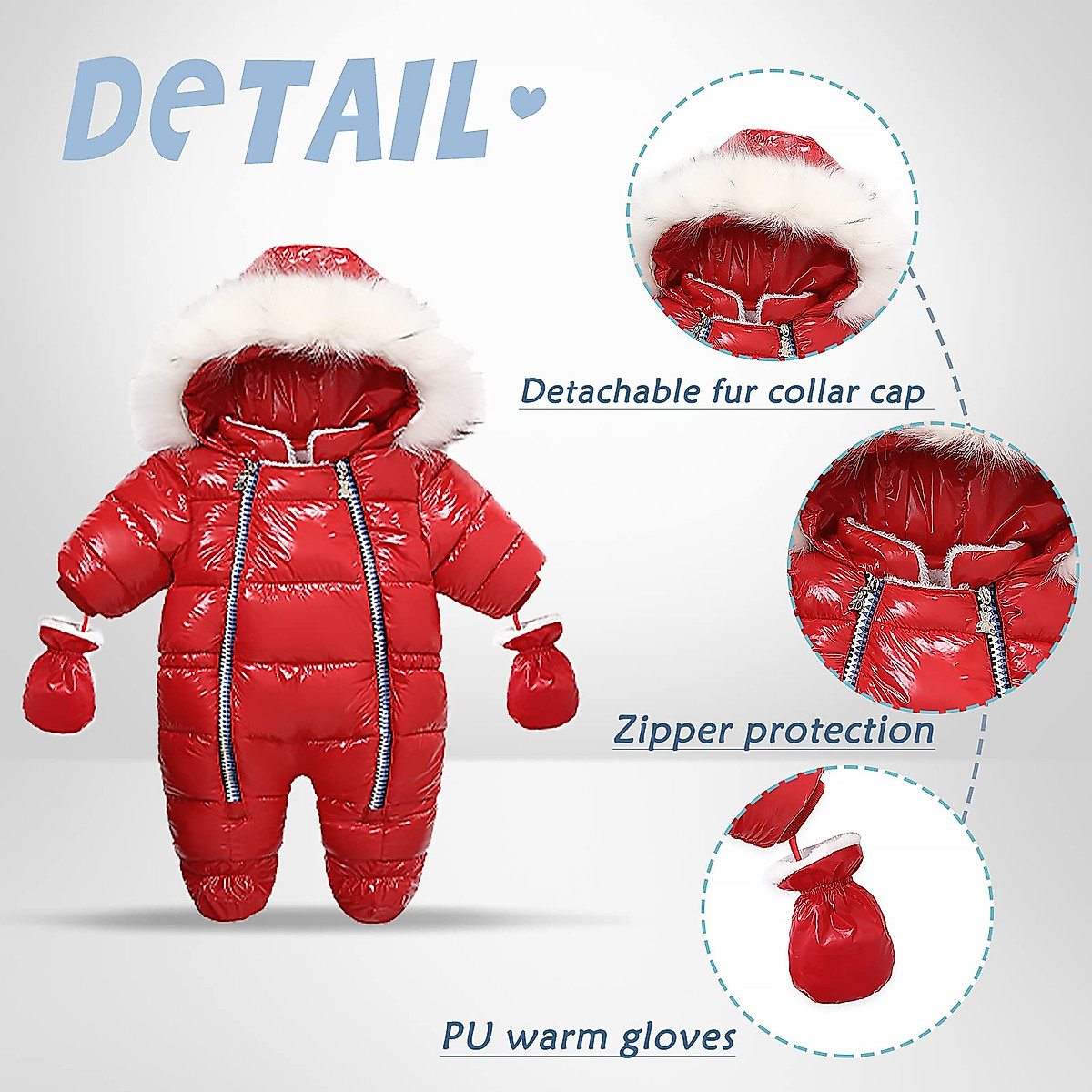 Happy Cherry Newborn Baby's Romper Hooded Jumpsuit Fall Winter Warm Jacket Unisex Baby Long Sleeve Zipper Cartoon Sleepsuit 12-18 Months Red