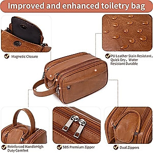 JIELV Travel Toiletry Bag for Men, Large Toiletry Bag Mens Travel Bag Toiletries Organizer for Grooming, Skincare, and Personal Care on the Go (PU-Leather-Waterproof, Brown)