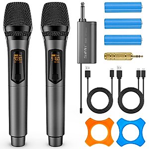 Saiyin Rechargeable Wireless Microphones,UHF Dual Handheld Dynamic Mic Karaoke System with Rechargeable Microphones and Receiver, 200 ft Range, 1/4’’＆1/8’’ Output for Amplifier, PA System