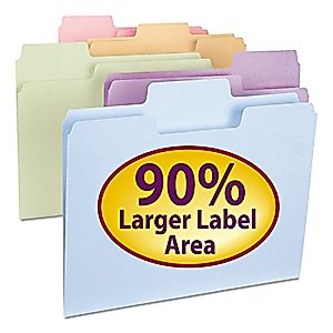 Smead SuperTab File Folder, Oversized 1/3-Cut Tab, Letter Size, Assorted Pastel Colors, 100 per Box (11961)