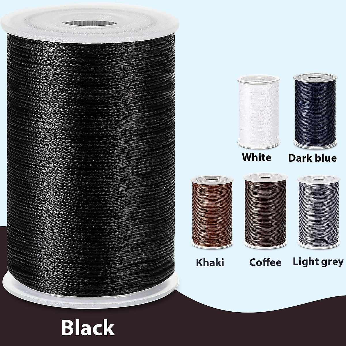6 Rolls Strong Upholstery Thread High Strength Sewing Waxed Thread with Hand Stitching Needle Set for Denim Leather Craft DIY Machine (White, Black, Light Grey, Dark Blue, Khaki, Coffee, 0.55 mm)