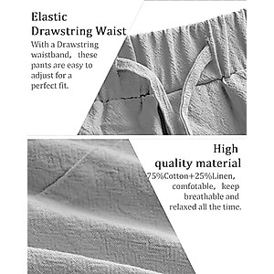 YAOBAOLE Mens Lounge Pants Lightweight Baggy Linen Pants Elastic Waistband Light Grey M