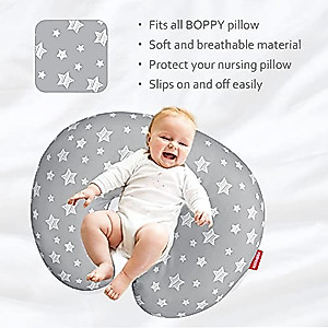Pillow Cover for Infant Snug Fits Boppy Nursing Pillows, Breastfeeding Nursing Pillow Slipcovers Super Soft, for Breastfeeding Moms, Grey Star