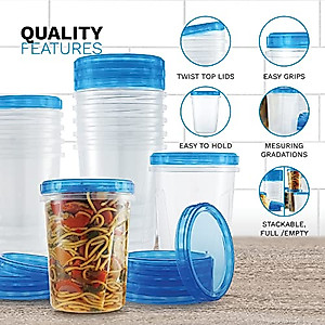Tafura Freezer Containers for Food with Twist Top Lids [32 Oz - 10 Pack] Reusable Plastic Soup Containers with Screw On Lids | Freezer Containers for Food Storage with Cover | Leakproof, BPA Free