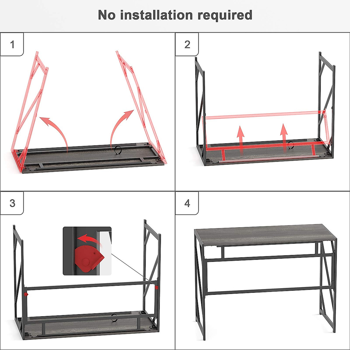 Elephance Folding Desk Writing Computer Desk for Home Office, No-Assembly Study Office Desk Foldable Table for Small Spaces