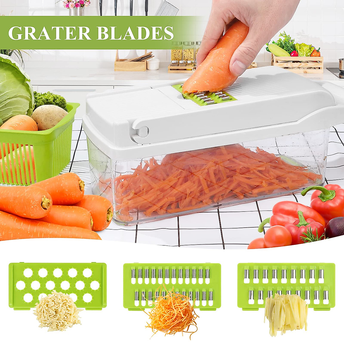 VRJISZTA 13 in 1 Kitchen Vegetable Chopper Slicer Dicer, Food Chopper/Cutter, veggie Chopper with 8 Blades, Storage Container for Egg Onion Tomato Potato Carrot Salad