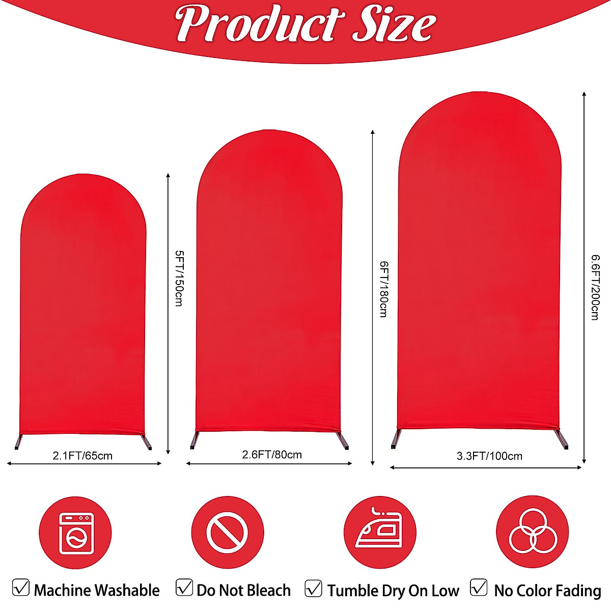 Spandex Fitted Wedding Arch Cover Set of 3 Red Arch Backdrop Cover, Round Top Chiara Backdrop Stand Covers for Wedding Birthday Party Baby Shower Banquet Arch Decoration (Red, 5FT,6FT,6.6FT)