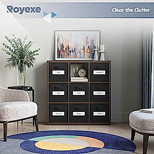 Royexe Storage Cubes - 11 Inch Cube Storage Bins (Set of 8). Features Large Label Window & Dual Handles & Fabric Cubby Organizer Baskets | Foldable Closet Shelf Organization Boxes (Black)