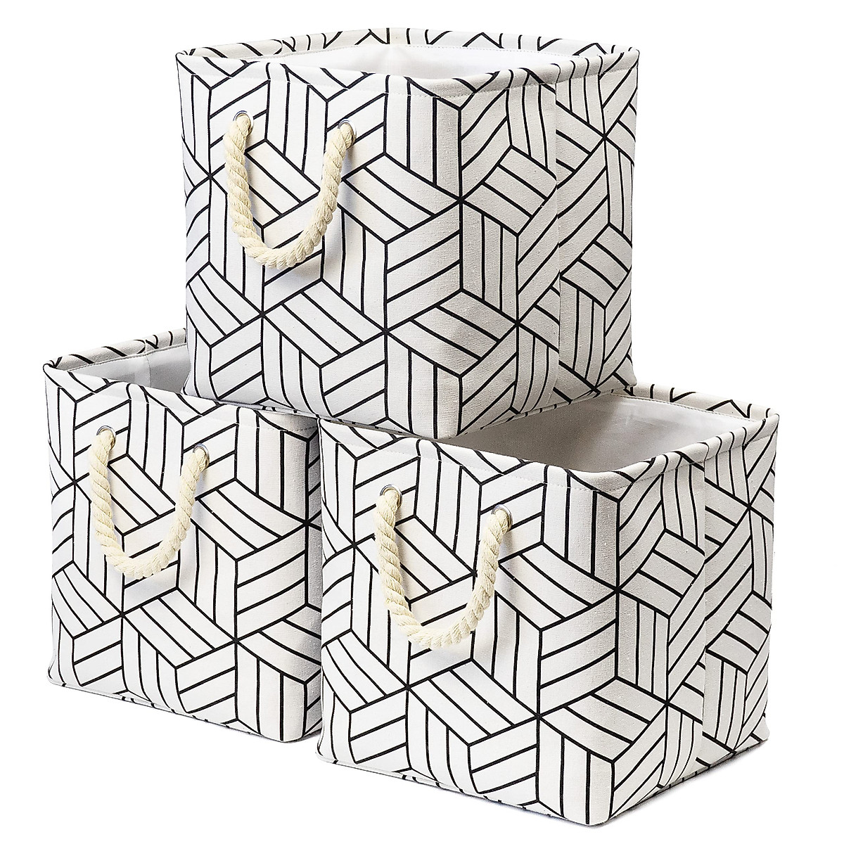 HZZTY BRNY Cube Storage Basket Fabric Storage Bins [3 Pack] Foldable Square Canvas Bin Collapsible Linen Cubby Organizer with Handles for Shelf Closet Clothes Nursery Toy 11” x 11” x 11” White