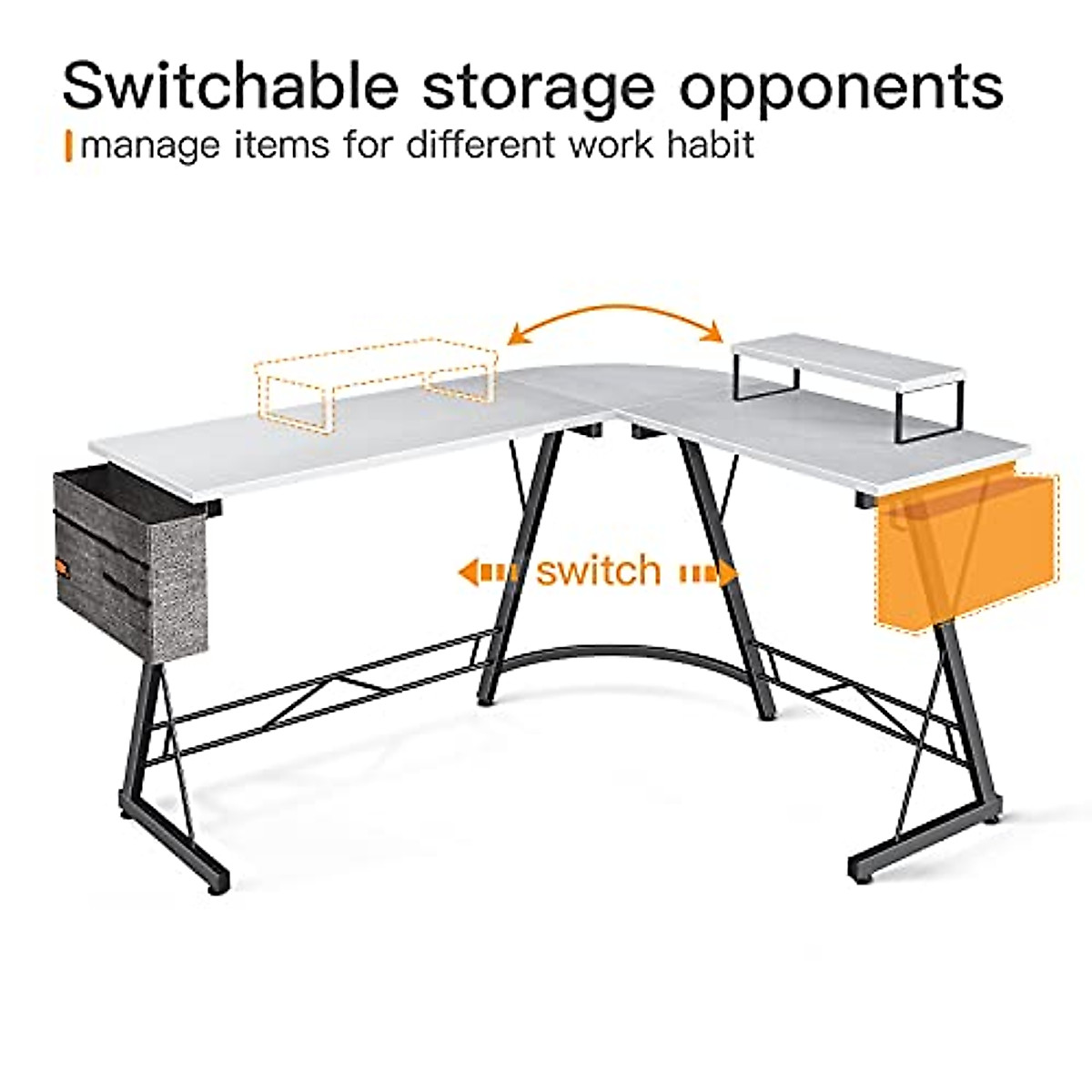 Casaottima L Shaped Desk Gaming Desk Home Office Desk Computer Desk with Round Corner, Large Monitor Stand