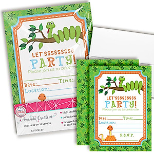 Snake Themed Birthday Party Invitations, 20 5x7 Fill In Cards with Twenty White Envelopes by AmandaCreation