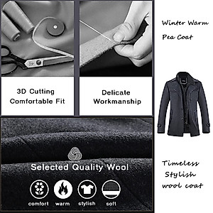 APTRO Men's Pea Coat Wool Jacket Windbreaker Single Breasted Winter Coat 1108 Dark Grey M