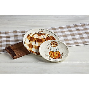 Mud Pie Thanksgiving Pumpkin Platter Plate Set, Multi, Small 10" Dia | Large 13" Dia
