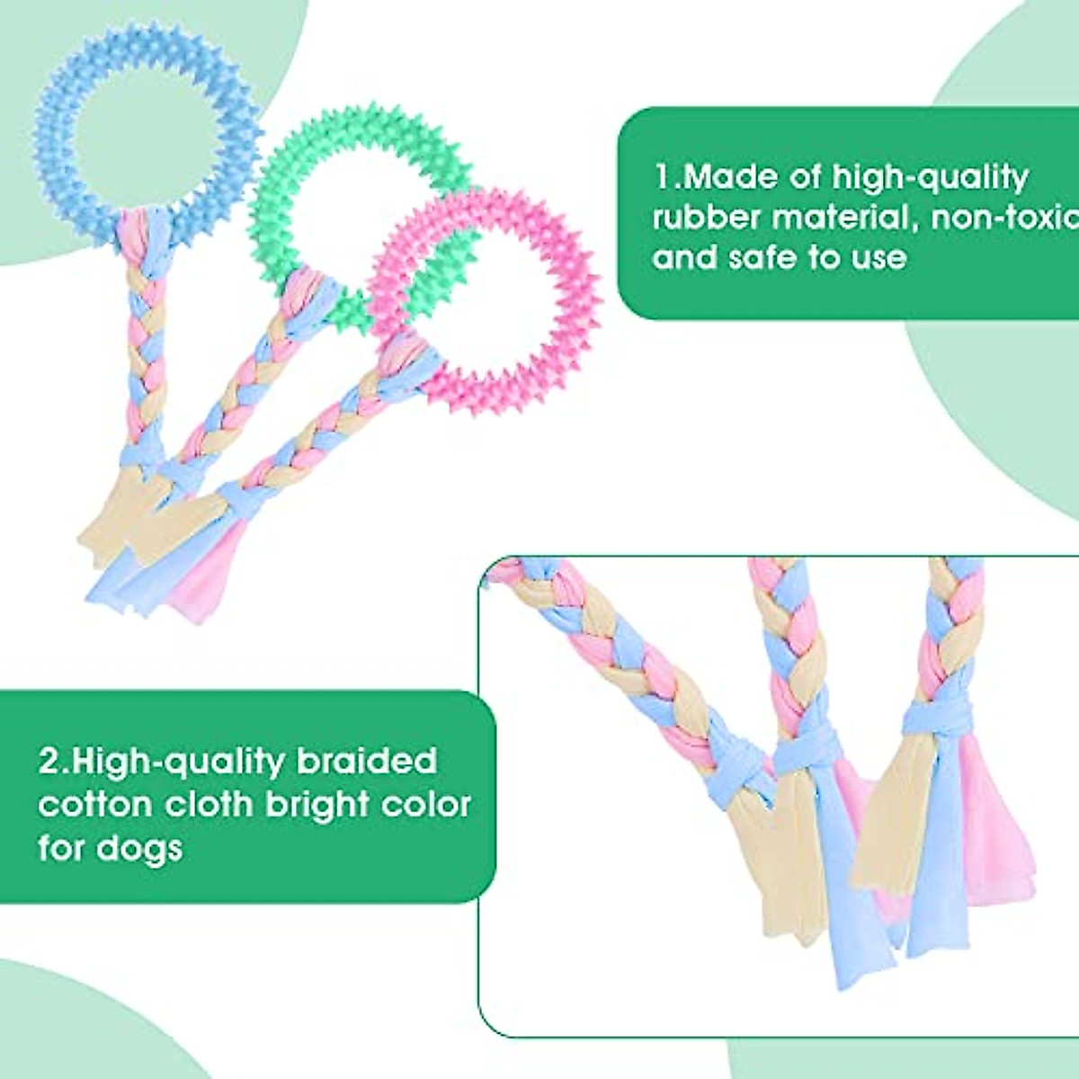 cobee Puppy Teething Chew Toys with Cotton Ropes, 3 Packs 360° Deep Clean Small Dog Chew Toy Rings Interactive Dog Toys for Small Medium Dogs, Oral Teeth Soothe Itching for Dog Teeth Health