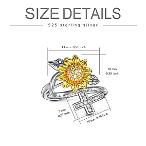 LONAGO Sunflower Cross Ring 925 Sterling Silver You Are My Sunshine Adjustable Size Ring Religious Crucifix Jewelry Gift for Women (8)