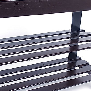 Knocbel 3-Tier Bamboo Shoe Bench 35.5 Inch Long Entryway Storage Rack Shoes Organizer (Coffee)