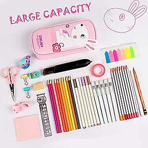 Firesara Pencil Case, Large Capacity Pen Case Pencil Bag Pouch Pen Pencil Marker Stationery Organizer with Zipper Big Storage Compartments for Teen Boys Girls Students School Office (Pink)