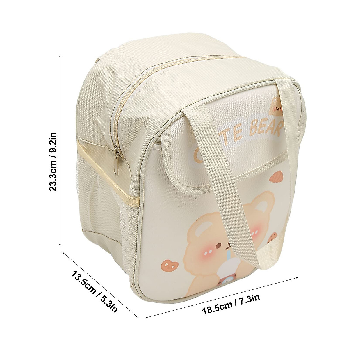 Atyhao Cute Lunch Bags, Cartoon Pattern Kawaii Lunch Box Oxford Cloth PU Keep Warm Thicken Aluminum Foil for Picnic (Beige Milk Tea Bear)