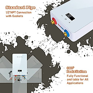Electric Tankless Water Heater, 6.5kw 240V On-Demand Hot Water Heater for Shower, Instant Water Heater Digital Display,Point-of-Use Endless 1.6 GPM for Kitchen Washing Hand Washing Shower Bathroom