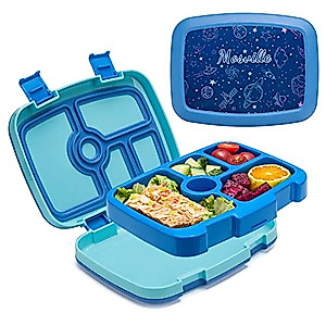 Space Prints Bento Box for Kids, Removable 5 Compartments Portion Size Leakproof Bento Lunch Box for Boys Girls Meal Prep Containers (Space)