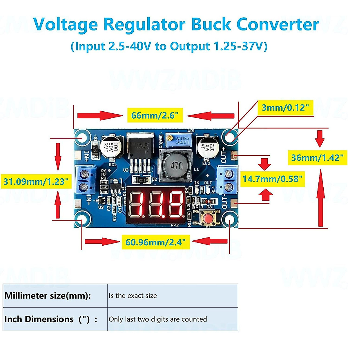 WWZMDiB LM2596 Voltage Regulator DC to DC Converter 3.2-35V to 1.25-30V Buck Converter (3Pcs LM2596 with LED Display)