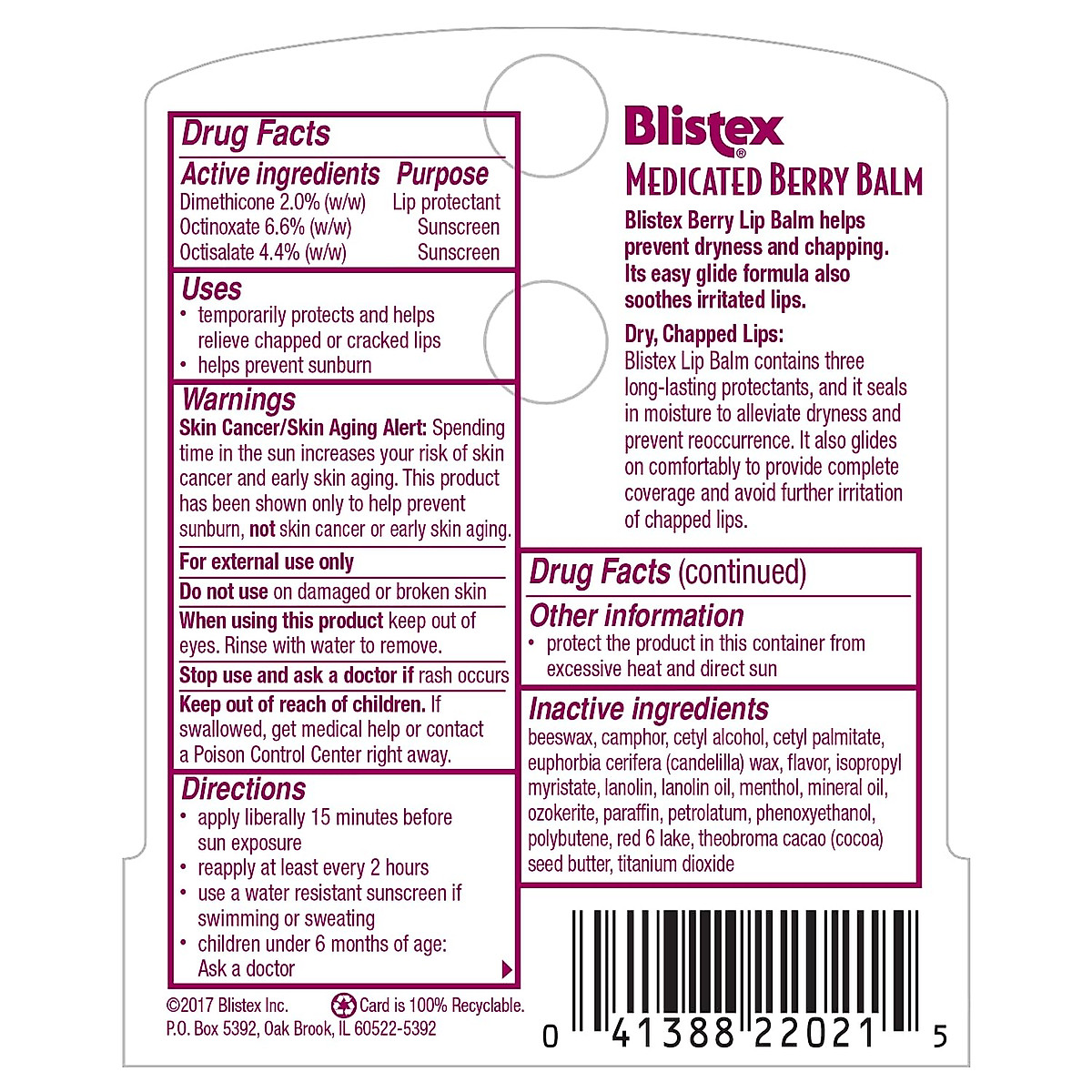 Blistex Medicated Lip Balm, Spf 15, Berry, .15-Ounce Tubes (Pack of 3)