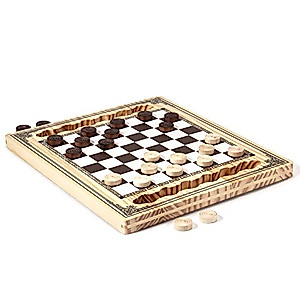 AMEROUS Wooden Checkers Set, Checkers Board Game with Storage Grooves - 24 Checkers Pieces - Gift Box Packed, Classic Board Games for Kids, Adults