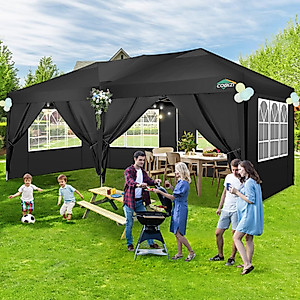 COBIZI 10x20 Pop up Canopy Tent with 6 Sidewalls, Waterproof Portable Outdoor Canopy 10x20 Ez up Instant Shelter Tent for Parties, Wedding, Backyard, Carport with Carry Bag, Stakes, Ropes, Black