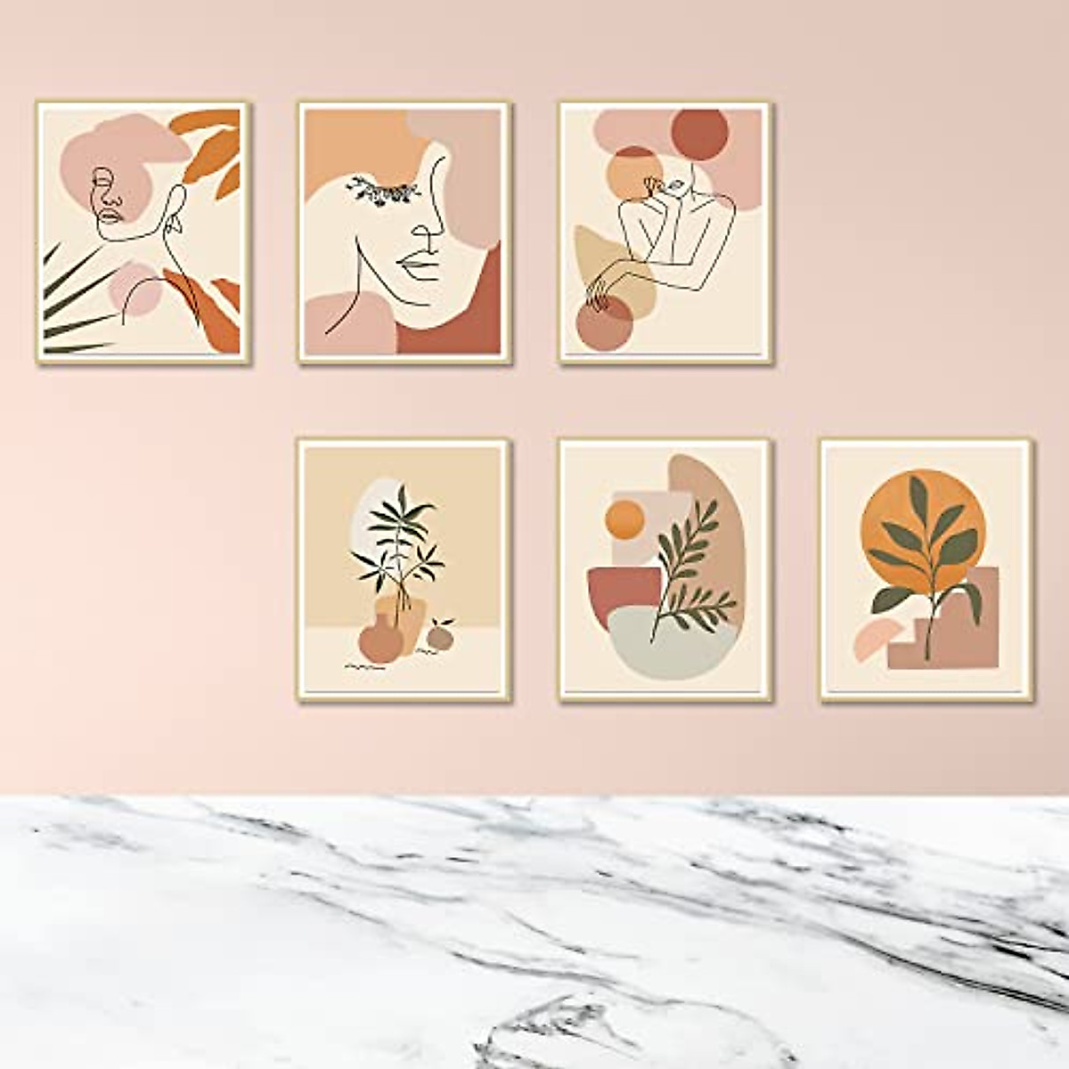 9 Pieces Abstract Wall Art Minimalist Wall Art Prints Minimalist Boho Wall Art Abstract Line Art Woman Botanical Plant Painting Abstract Wall Decor for Living Room Bedroom Kitchen Office, Unframed