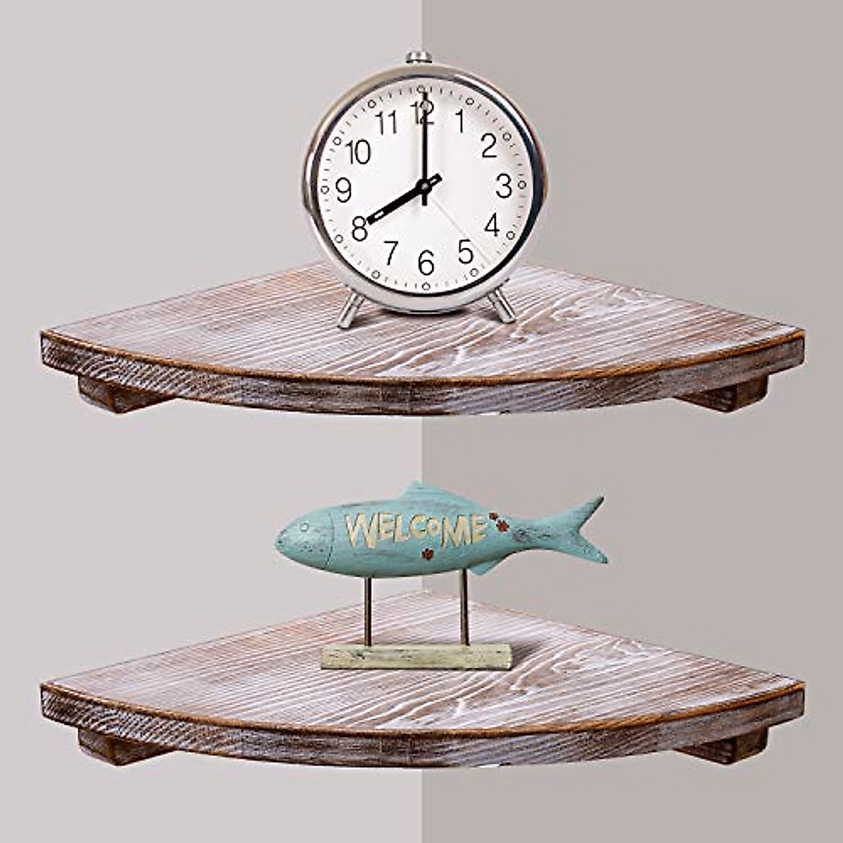 Sageme Corner Wall Shelf 2 Pcs, Solid Pine Wood Rustic Farmhouse Floating Storage Shelves Wall Mounted for Bedroom, Living Room, Bathroom Set of 2 (10 inch, Rustic Pinewood)