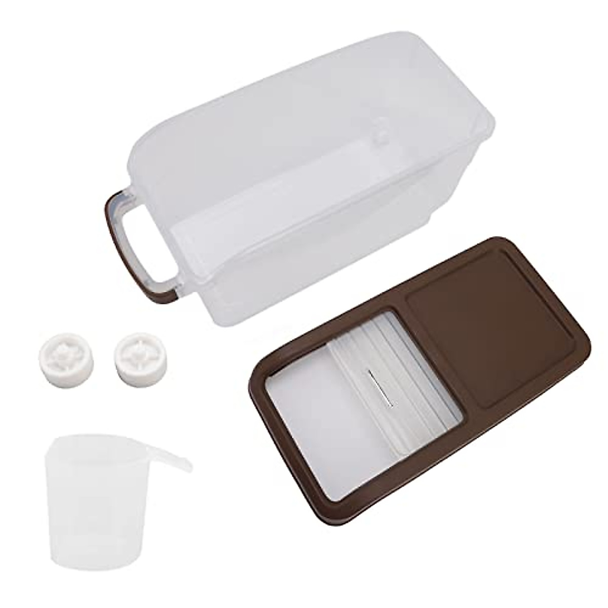 Kitchen Food Container, Food Grade PP Rice Storage Box Transparent 10kg Bottom Pulley Sealed Dishwasher Safe with Measuring Cup for Restaurant(Brown)