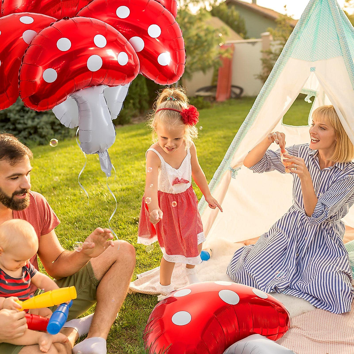 6 Pcs Mushroom Foil Balloons Mushroom Birthday Decor 31 x 21 Inch Fun Mushroom Party Decorations Cute Mushroom Balloons Forest Plant Theme Balloon for Baby Shower Wedding Celebration