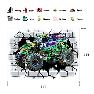 EOA 5(W) x3(H) FT Monster Car Truck Photography Backdrop Racing Cars Kids Birthday Background Big Wheels Banner Studio Props