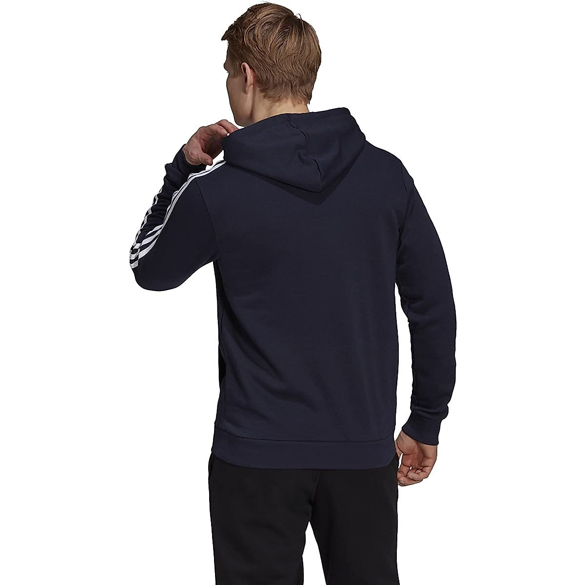 adidas Men's Standard Essentials Fleece 3-Stripes Hoodie, Legend Ink/White, Medium