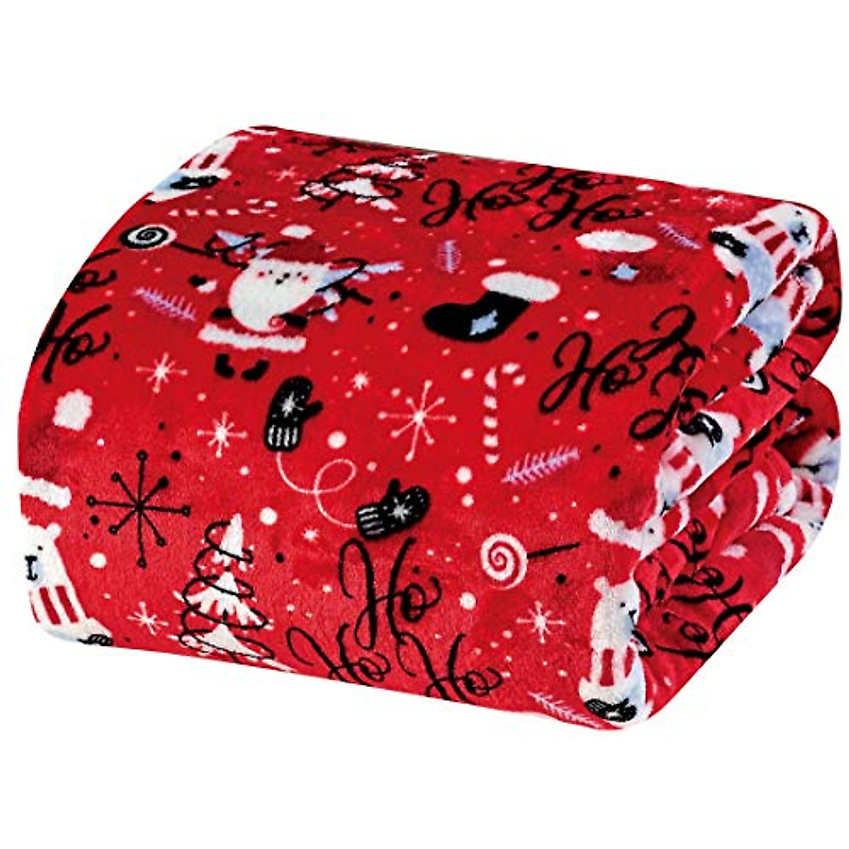 Ho Ho Ho Merry Christmas Collection by Décor&More Microplush Holiday Throw Blanket (60" x 50") - Red Santa