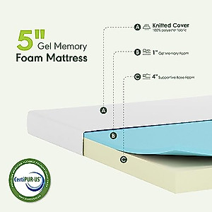 Furinno Tidur Cooling Gel Memory Foam Mattress, 5 Inch, California King