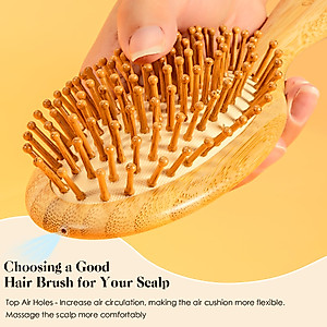 GAINWELL Bamboo Hair Brush for Hair Growth, Natural Bamboo Bristles Detangling Wooden Paddle Hairbrush for Massaging Scalp, for Women Men and Kids, for All Hair Types, with Ergonomic handle