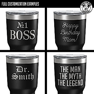 Personalized 30oz (17 Colors) Powder Coated Insulated Stainless Steel Tumbler with Lid, Custom Etched, Customized Text Message Name, Engraved Gift Idea Women Men Him Her, Your Text Here (Black)